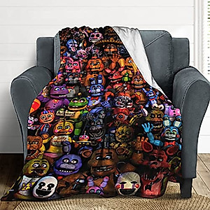 Anime Throw Blanket Cartoon FNAF Bear Printing Ultra-Soft Flannel Blankets Christmas Decor Sofa Nap Quilt for Living Room Couch Bed 60"x50"