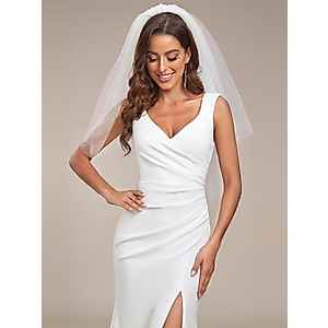 Ever-Pretty Women's Sexy Deep V-Neck Bodycon A-line Floor-Length Wedding Gowns White US8