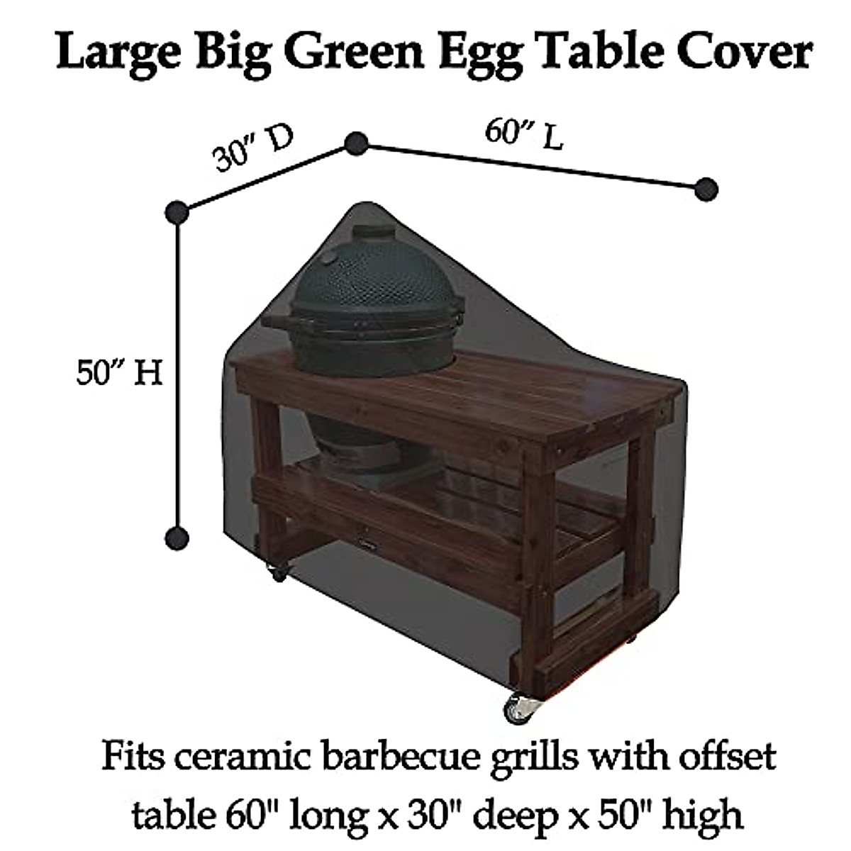 60 Inch Kamado Ceramic BBQ Grill Cover Heavy Duty Waterproof Large Big Green Egg Table Cover, Black