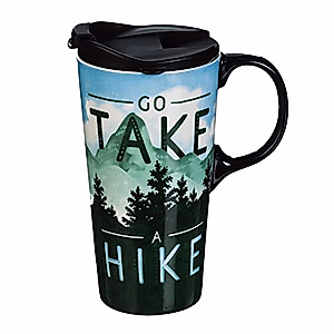 Cypress Home Go Take a Hike Ceramic Travel Cup - 5 x 7 x 4 Inches