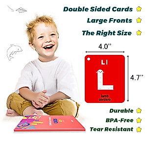 Richgv Flash Cards for Toddlers 1-2-3-4 Years Old, Bilingual 4 Sets Flash Cards for Baby 6 12 18 Months, Alphabet Numbers Fruits Animals, Learning & Education Toys Gifts Kindergarten Preschool