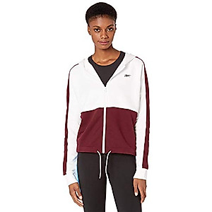 Reebok Training Essentials Linear Logo Full Zip Hoodie, White/Maroon, 3X22W