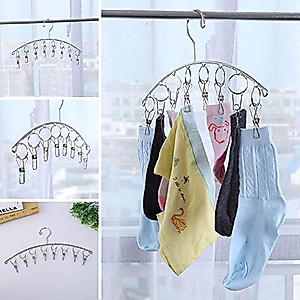 CenYouful Stainless Steel Laundry Drying Rack Windproof Clothes Hanger with 8 Clips for Drying Socks,Drying Towels, Cloth Diapers, Bras, Baby Clothes,Underwear,Hat, Socks Gloves (Set of 2)