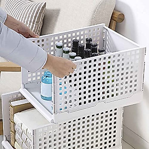 Qiopertar Wardrobe Storage Rack Foldable Disassembly Stacking Finishing Storage Box Plastic Thickened Partition Drawer Type Push-Pull Frame