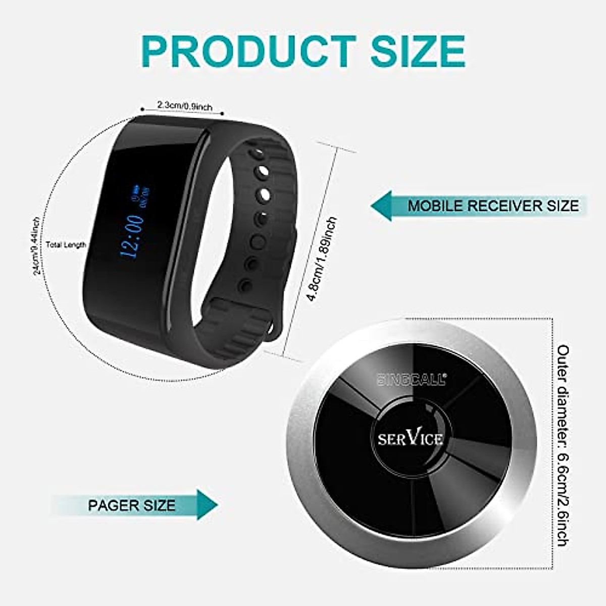 SINGCALL Wireless Calling System, Nurse Call System, 360 Degree Waterproof Pager Watch Receiver, No Screw Pager, Pack of 5 Pagers and 1 Receiver