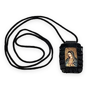 Our Lady of Guadalupe Black Scapular Necklace Escapulario Negro Collar Virgen Guadalupe, Bklack