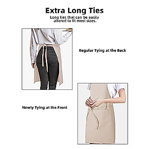 Hugitout Chef Apron Unisex with Adjustable Straps and Two Pockets For Work Uniform, Bib Apron Waterproof, oil-proof Stain Resistant, No Wash(Khaki)