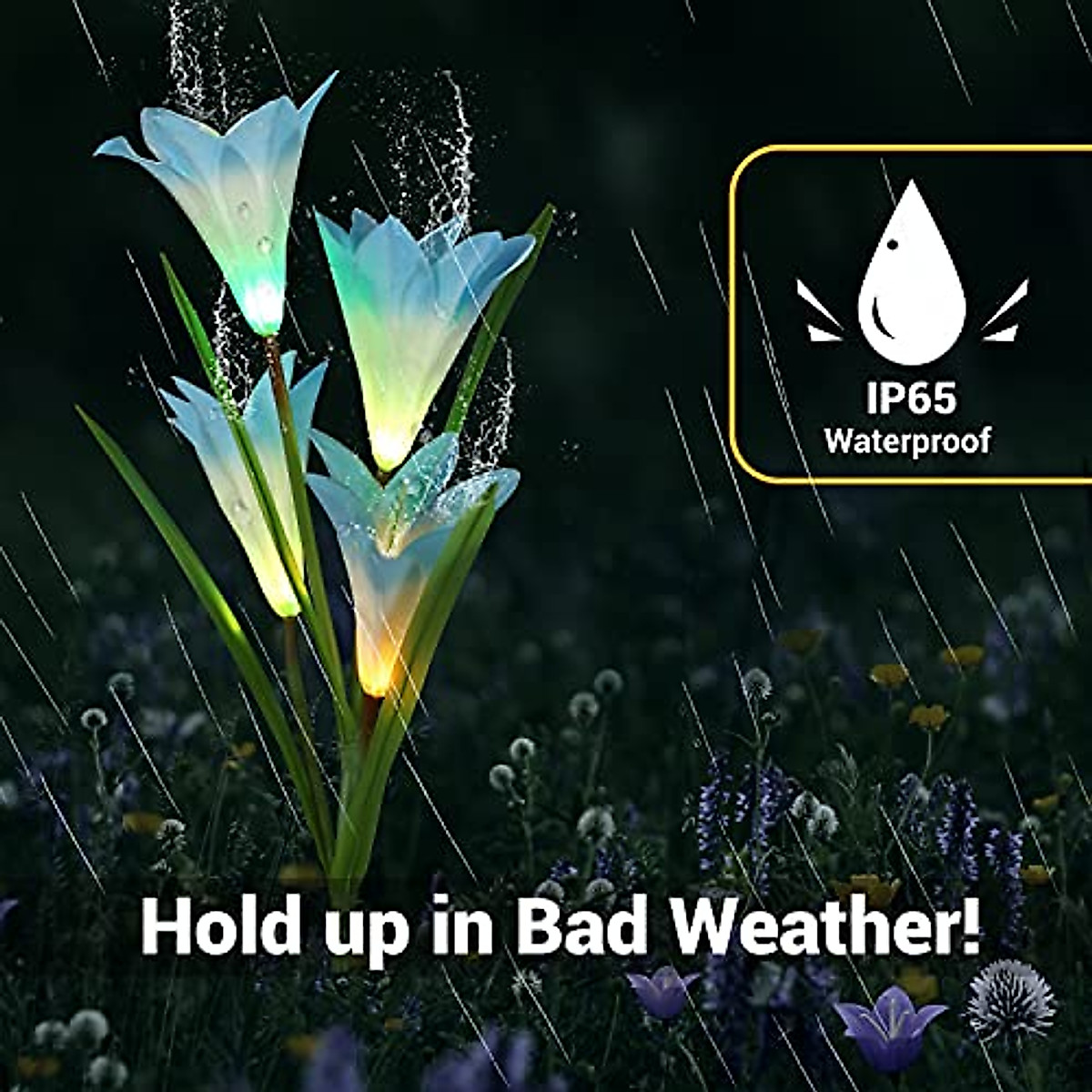 Flacchi 4 Pack Solar Lily Flower Lights with 16 Larger Lily Flower, Color Changing Landscape Lighting Outdoor Waterproof Solar Garden Lights Path Lights for Garden Patio Walkway Pathway