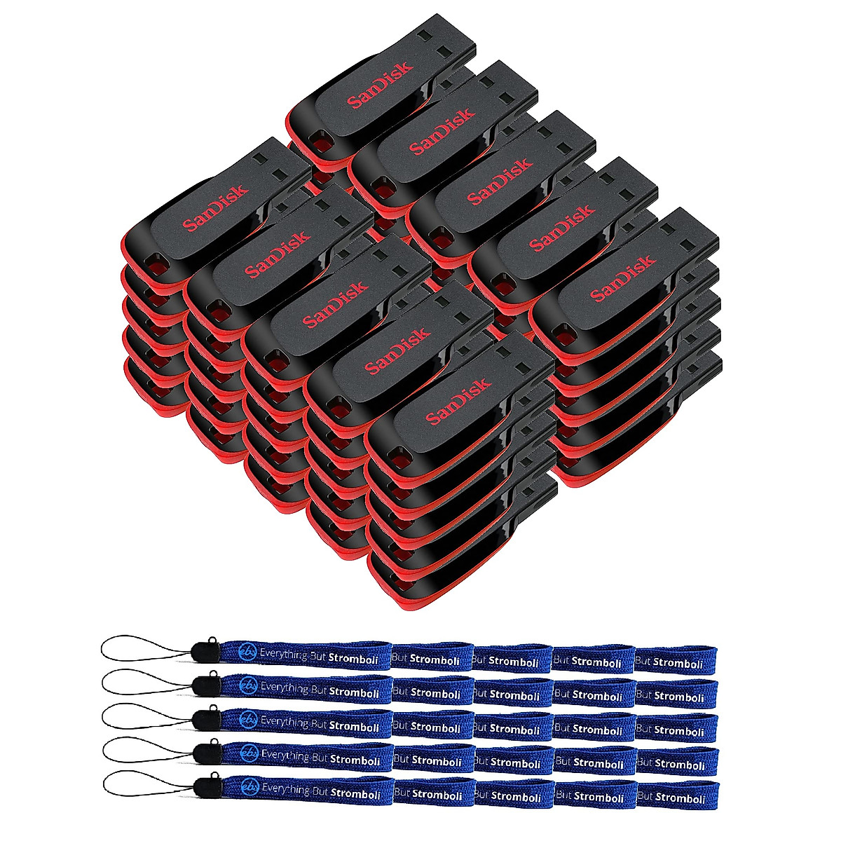 SanDisk Cruzer Blade 16GB (50 Pack) USB 2.0/3.0 Flash Drive Jump Drive Pen Drive SDCZ50-016G - with (25) Everything But Stromboli (tm) Lanyard