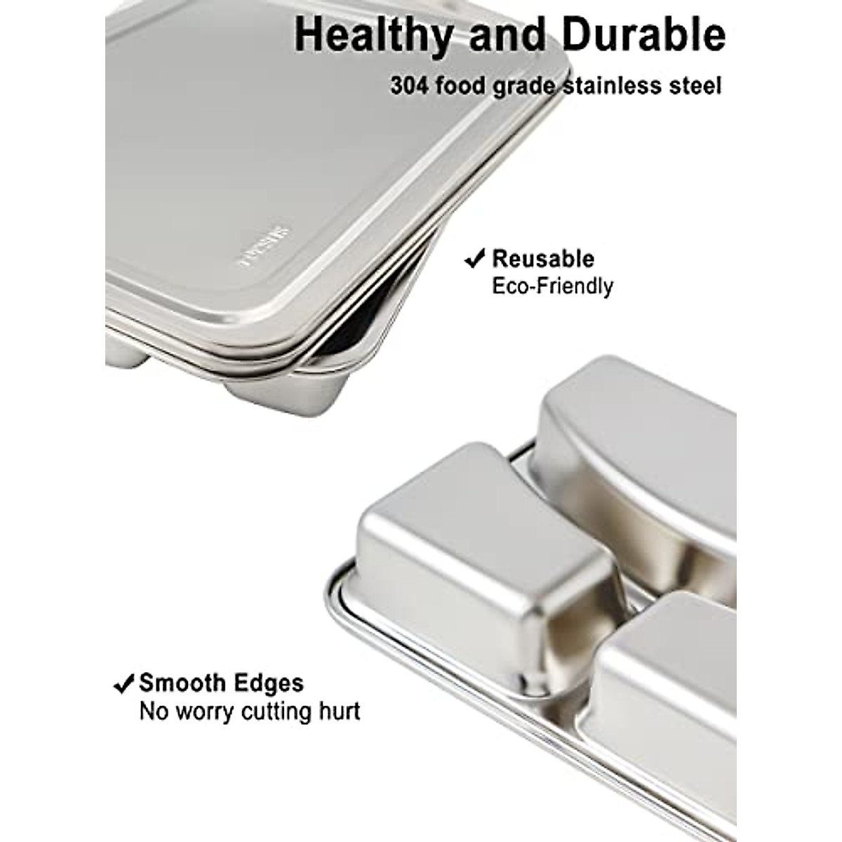 VENTION Stainless Steel Kids Plates with Lids, Divided Plates for Kids, 3 Compartment Kids and Toddler Plates, 2 Pack