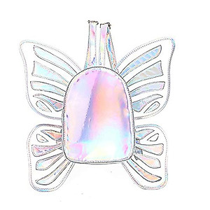 Women's Laser Holographic Backpack Butterfly Angel Wings Casual Daypack Shoulder bag for Girls