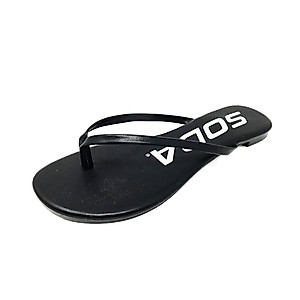 Women's Slip On Flip Flop Thong Sandals (11, Black PU)