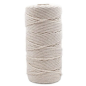 Macrame Cord 3mm 109 Yard 100% Natural Cotton Wall Hanging Plant Hanger Craft Making Knitting Cord Rope 109 yd (3mm)