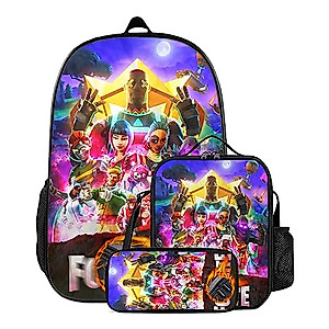 Ehdhvnp 3PCS Anime Game Backpack 3D Printed Daypacks Casual Sport Bag Set With Lunch Box and Pencilcase For Gifts Travel