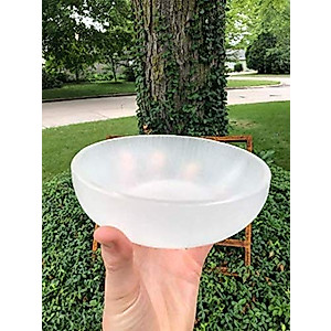 CrystalsAhoy Large Selenite Bowl, XL 5.5" - 6" Hand made Moroccan Selenite, Reiki Charged Moroccan Selenite XL 6-Inch Charging Station Extra Large Crystal Bowl