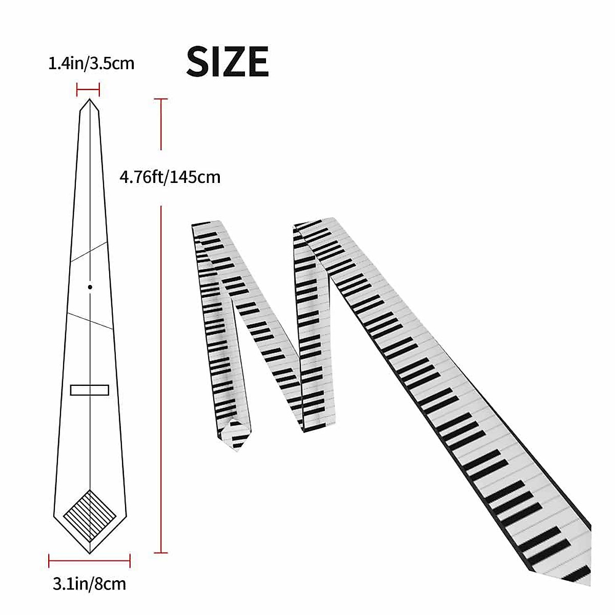 Yekiua Keyboard Ties Piano Keys Key Board Musical Instrument Men's Business Necktie For Husband Father Valentine's Day Father's Day Gift White Black