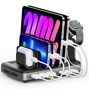 Unitek USB C Charging Station for Multiple Devices Apple, 120W 6 Port Charging Dock with Type-C PD 20W & PD 60W, Fast Charging Stand with Smartwatch & Airpods Holder for iPhone, iPad, Tablet, MacBook