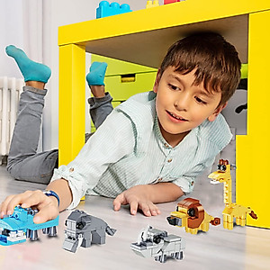 WODMAZ 24 Packs Safari Animal Building Blocks with Valentines Day Cards for Kids, Safari Animal Toys Set for Valentines Classroom Exchange Cards and Valentines Party Favor