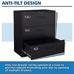 BYNSOE Lateral File Cabinet with Lock,Metal Storage File Cabinet 3 Drawer,Steel Lateral File Cabinet for Legal/Letter A4 Size,Wide File Cabinet for Office Home,Assembly Required
