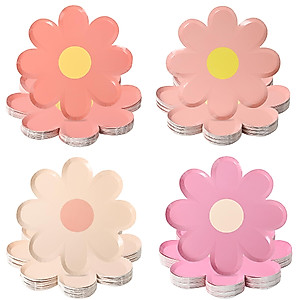 AimFun Daisy Paper Plates Groovy Party Plates Disposable 9inch Flower Shaped Dinner Plates Retro Boho Hippie Plates for Birthday Baby Shower Wedding Bridal Party Decor Supplies (36, Groovy)