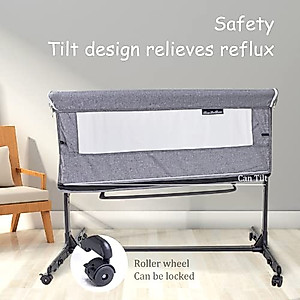 Baby Bassinet Bedside Sleeper, 3 in 1 Bedside Crib with Storage Basket, Easy to Assemble Baby Cradle, with Wheels, Adjustable Height, Mattress, Mosquito Nets