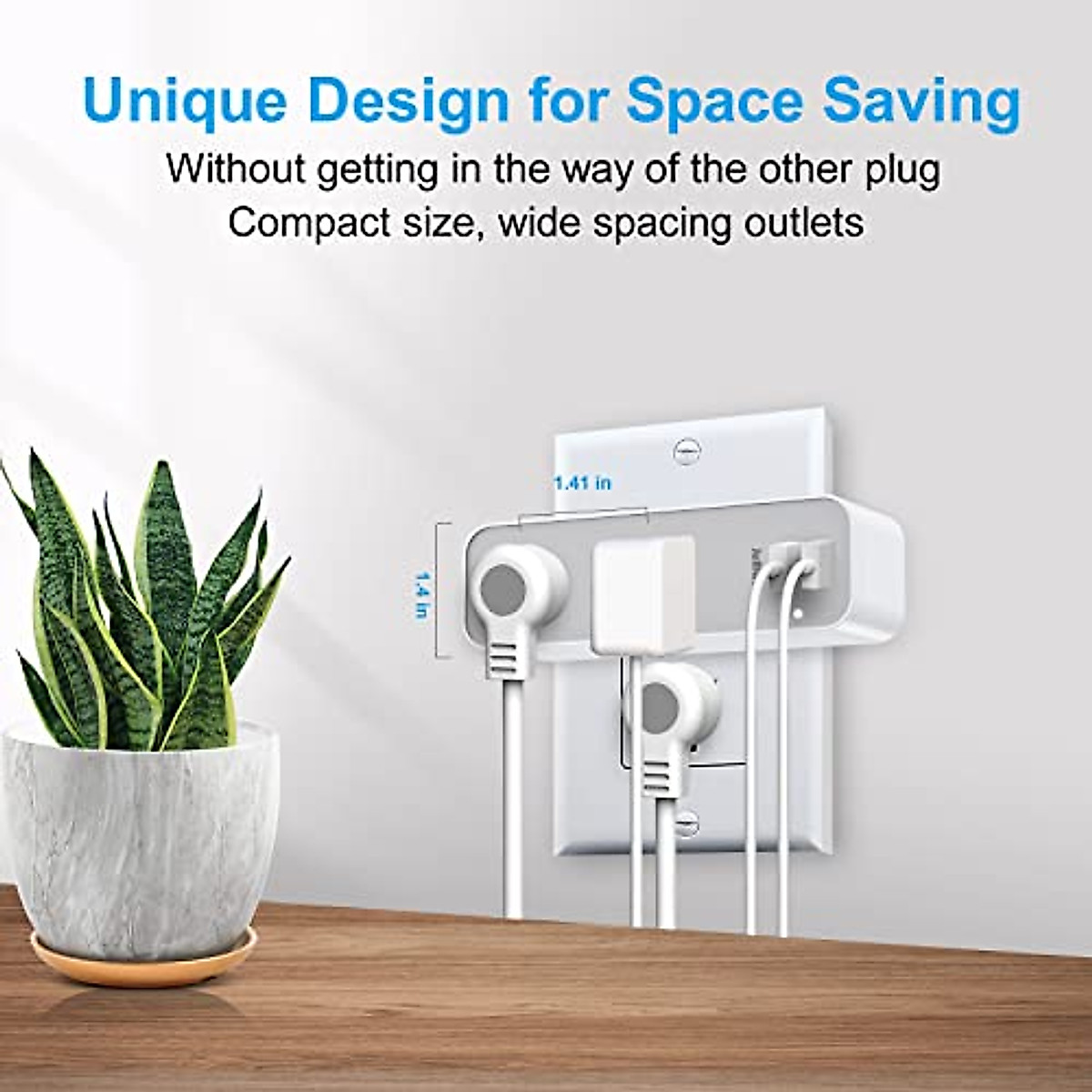 Multi Plug Outlet Extender with USB, JcBlaon Multiple Outlet Splitter with 2 USB Wall Charger, 2 Widely Spaced Wall Plugs Adapter, Outlets Expander for Travel, Cruise Accessories, Dorm, ETL (1 Pack)