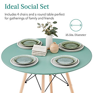 Best Choice Products 5-Piece Dining Set, Compact Mid-Century Modern Table & Chair Set for Home, Apartment w/ 4 Chairs, Plastic Seats, Wooden Legs, Metal Frame - Light Green/Oak