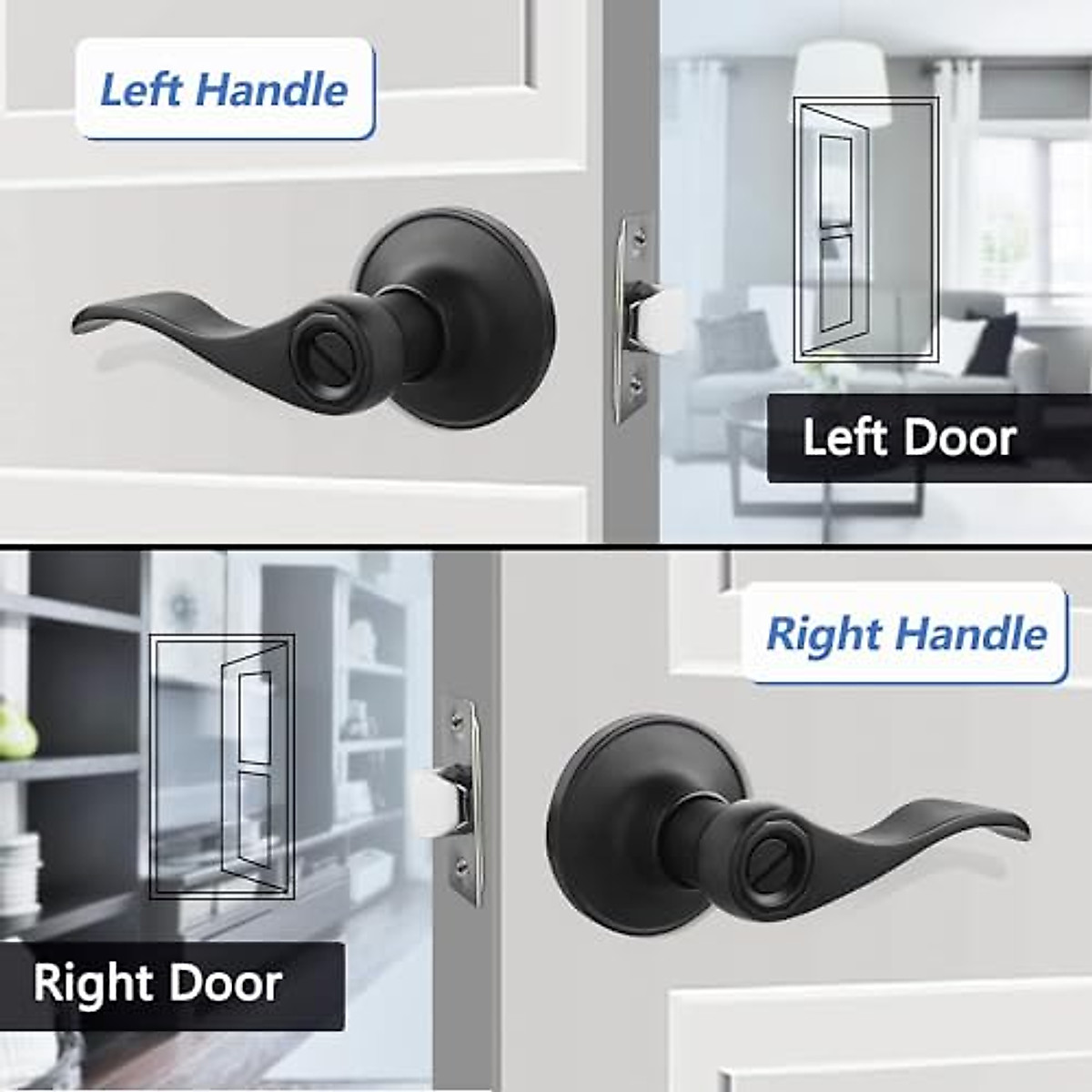 MONKEMON 5 Pack Black Door Handle Wave Style Privacy Door Lever for Bedroom & Bathroom, Interior Door Handle with Lock Keyless, Reversible Handles Set for Left & Right Door