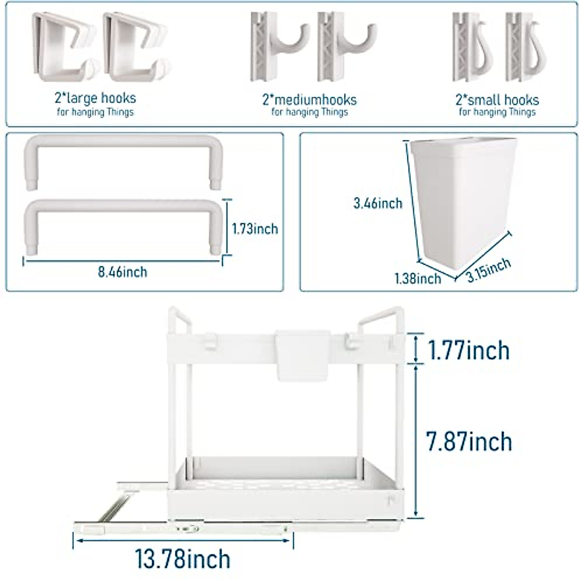 DonYeco Under Sink Organizer, 2 Tier Bathroom Storage Rack, Under-Mount Sliding Drawer Slides，White