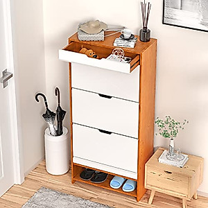 AWQM Shoe Cabinet, Modern Shoe Storage Organizer with 3 Flip Drawers, Wooden Freestanding Shoe Rack for Entryway, Hallway, Living Room, White