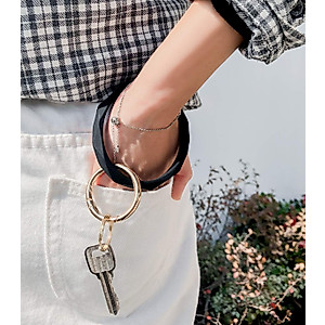 Mymazn Silicone Key Ring Bracelets Compatible with Women Wristlet Round Keychain Bangle Keyring Oversize Circle (BLack)