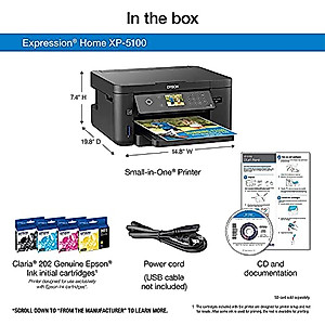 Epson Premium Expression Home XP 51 Series Small All-in-One Color Inkjet Printer I Print Copy Scan I Wireless Connections I Mobile Printing I Auto 2-Sided Printing I 2.4" LCD I 14 ISO PPM (Renewed)