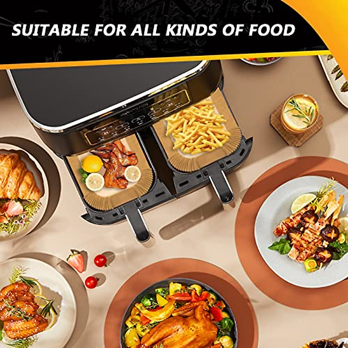 Air Fryer Disposable Paper Liner Rectangle 120 Pcs 8.6x 5.5'' for Ninja Dual Air Fryer with 2 Baskets 8 Qt and above, Air Fryer Parchment Liners Rectangular Non-Stick, Fit Ninja DZ201 DZ401 IG651