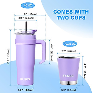 PLNEG Tumbler with Handle 40oz Insulated Water Bottle with Straw Lid Stainless Steel Travel Coffee Mug for Men Women gifts.（White,Set）