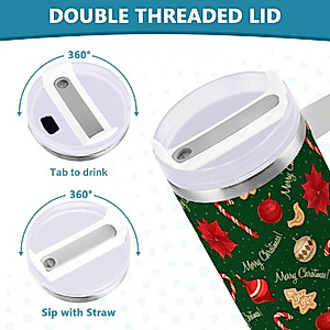 Emelivor Merry Christmas Tree Candy 40 oz Tumbler with Lid and Straw Insulated Tumblers with Handle Thermal Stainless Travel Coffee Mug Cup Water Bottle for Hot and Iced Cold Drinks