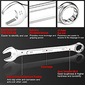 ROCHOOF Combination Wrench Set,33-Piece Chrome Vanadium Steel Wrench Set 12-Point SAE & Metric Wrenches 1/4"-1" and 6-22mm with Rolling Pouch