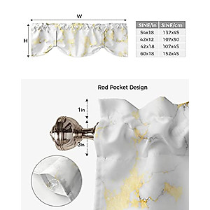 Kitchen Curtains, Marble Abstract Art White Gold Glitter Splatter Valances for Windows, Short Curtains 54x18in Bathroom Curtains Window, Kitchen Window Curtains Over Sink, Valances for Kitchen