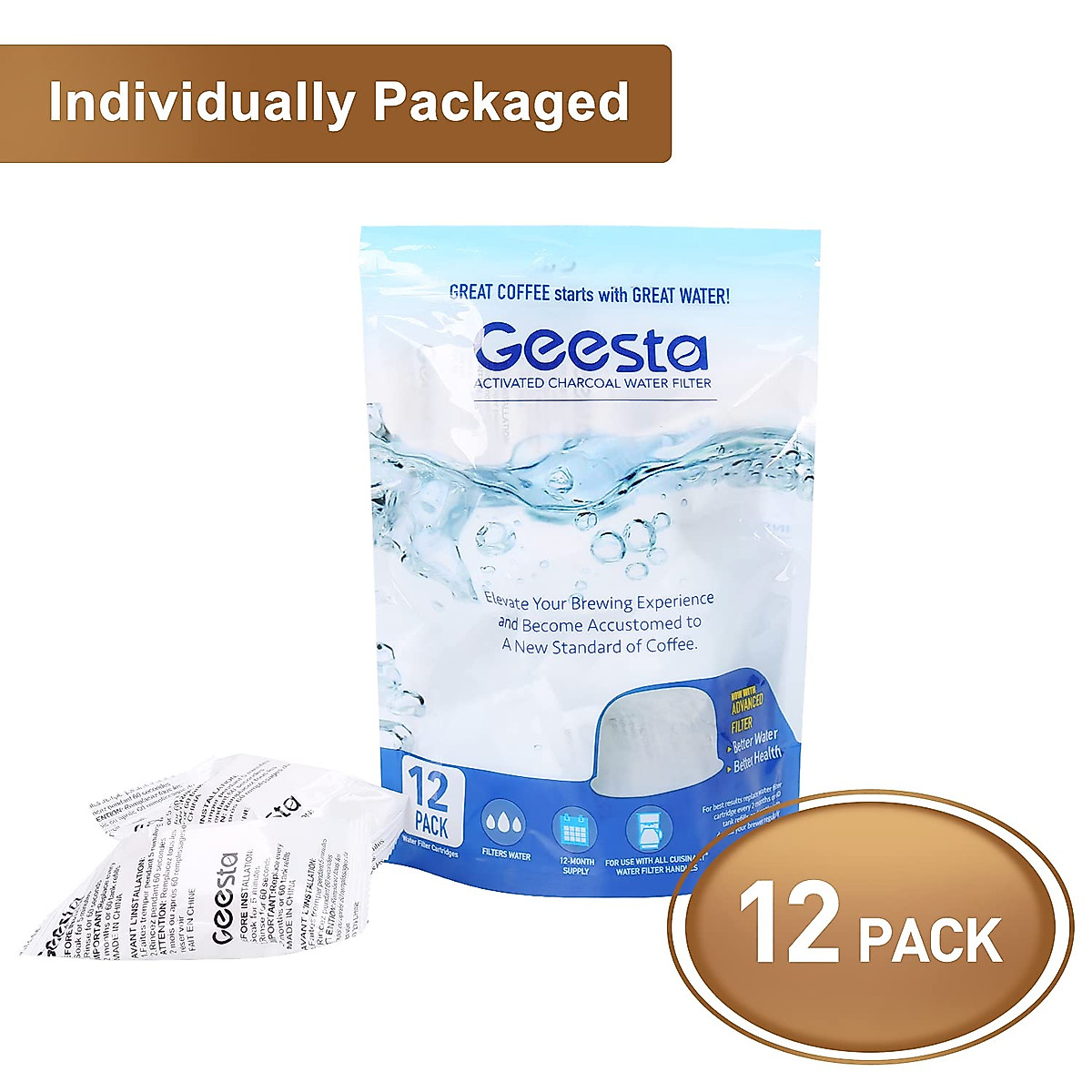 Premium 12-Pack Replacement Charcoal Water Filters for Keurig Coffee Machine