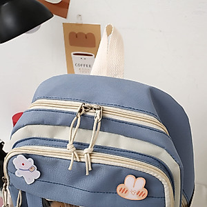 LIK EPOCH Kawaii Backpack 5Pcs Set Aesthetic Backpack 17in Preppy Backpacks with Badge&Pendant,Shoulder Bag,Pencil Box,Tote Bag,Lucky Bag(Blue)