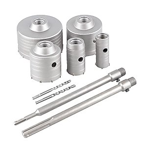 CPROSP Concrete Hole Saw Kit Wall Drill, SDS Plus &Max Shank Hole Saw, for Cement Brick Wall, Kit 30 40 65 80 100 mm