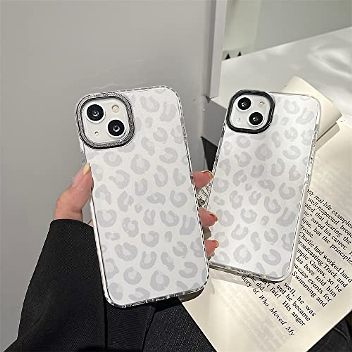 White Leopard Light Gray Soft Phone Case for Apple iPhone 13 Built-in Bumper Women Cute Stylish Cover for iPhone 13 6.1"