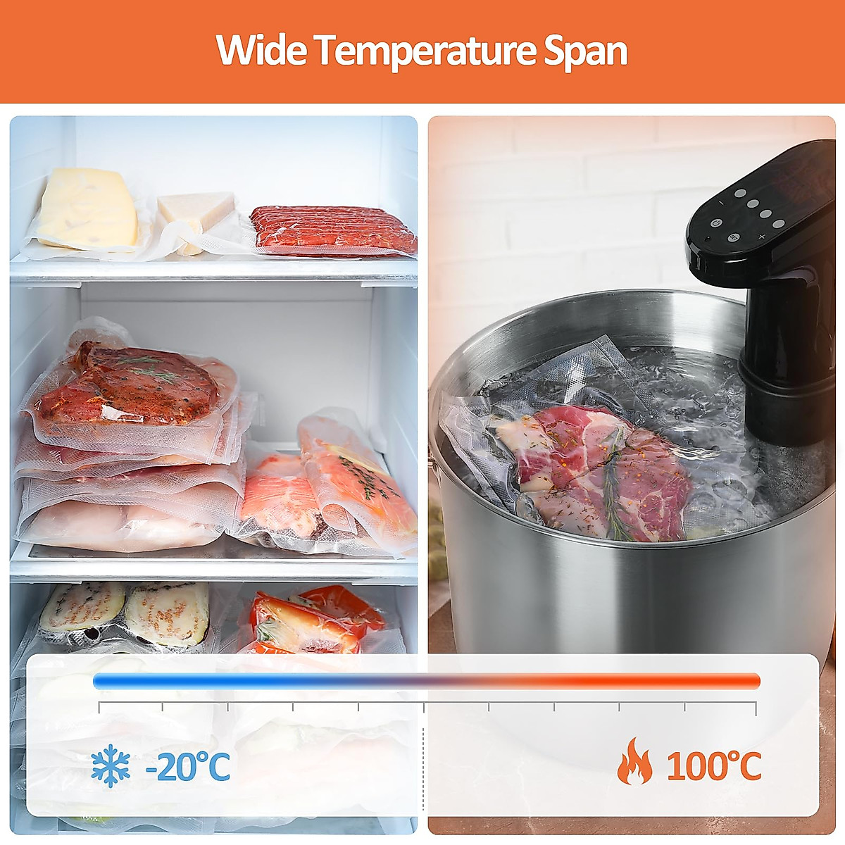 Anybear Vacuum Sealer Bags Rolls, 3 Pack 11''x16' & 3 Pack 8''x16' Commercial Food Storage Bags for Custom Fit with BPA Free and Heavy Duty, Use for Storing Raw and Cooked Foods Meal Prep or Sous Vide