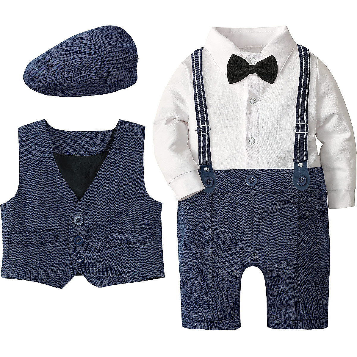 A&J DESIGN Baby Boys Suits Infant Gentleman Wedding Outfit Formal Romper Navy Blue 9-12 Months