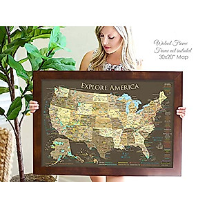 National Parks Map Poster with USA Travel Destinations (24W x 16H inches)