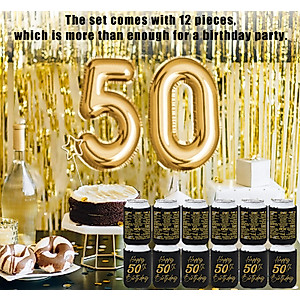 BackURyear 50th Birthday Decorations for Women men, 50 Years Old Birthday Decor, Fifty Birthday Party Supplies, 50th Birthday Party Beverage Can Cooler Sleeves, Black & Gold (12 Pcs)