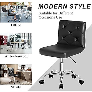 VECELO PU Leather Mid-Back Armless Desk Chair Adjustable Height 360° Rolling Swivel for Home Office Work, Black