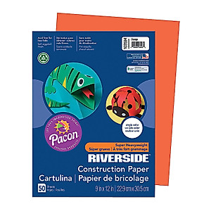 Sunworks® Orange 9" x 12" Heavyweight Construction Paper - Art Supplies - Art Paper - 50 Pieces