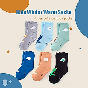 Mardonskey Big Boys Warm Cotton Socks Kids Winter Thick Crew Socks Thermal Cozy Socks for Boys 6 Pack 10-12 Years