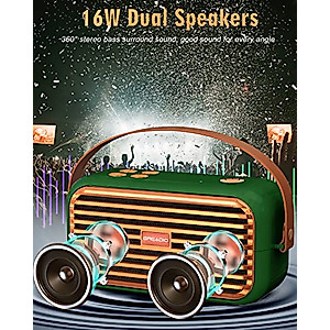 Greadio Vintage Speaker, Retro Bluetooth Speaker with 16W Stereo Sound Rich Bass Dual Speakers, Bluetooth 5.0, Support Hands-Free Call TF/AUX/U-Disk for Gift, Party, Travel, Office,Home (Green)