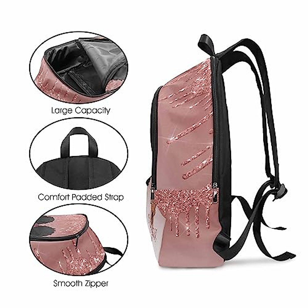 InterestPrint Customized Girls Bookbag with Lunch Bag, Personalized Pink Glitter Crown Knapsack Backpack Custom Backpack and Lunch Box for Daughter Granddaughter Birthday